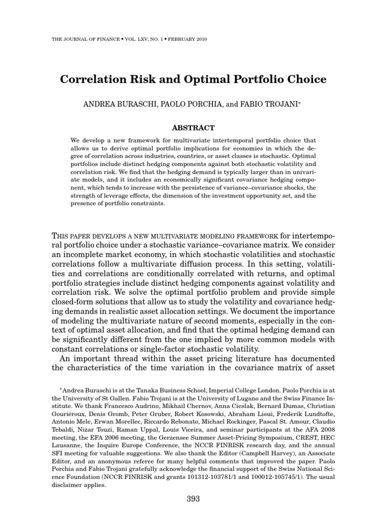 Correlation Risk and Optimal Portfolio Choice - Buraschi, Andrea, Et ...