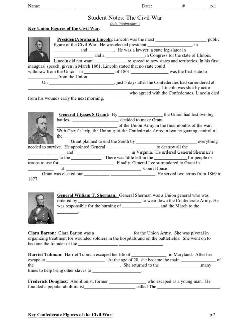 Civil War Notes - Important People and Events PDF | PDF | Ulysses S ...