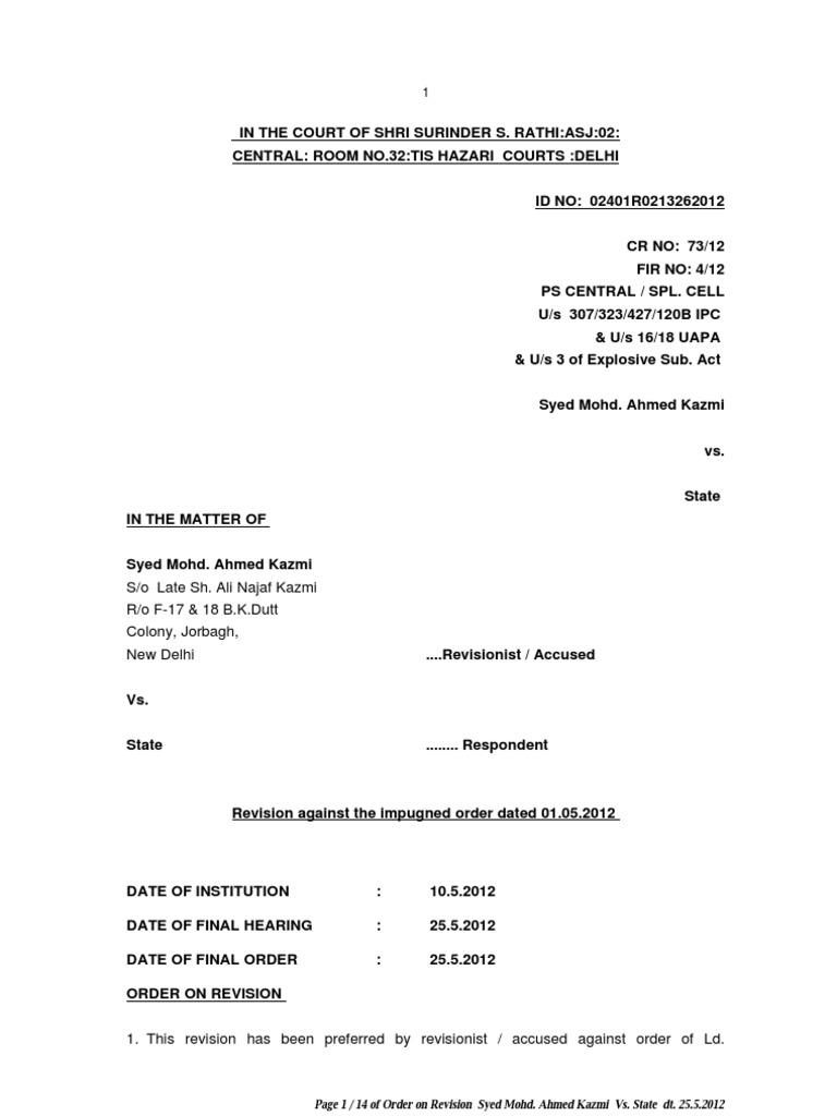 Revision Petition Kazmi | PDF | Remand (Detention) | Supreme Court Of India Revision Petition Kazmi | PDF | Remand (Detention) | Supreme Court Of India