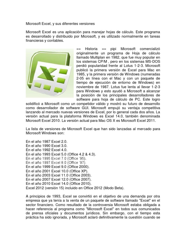 Versiones de Excel | PDF | Microsoft Excel | Informática