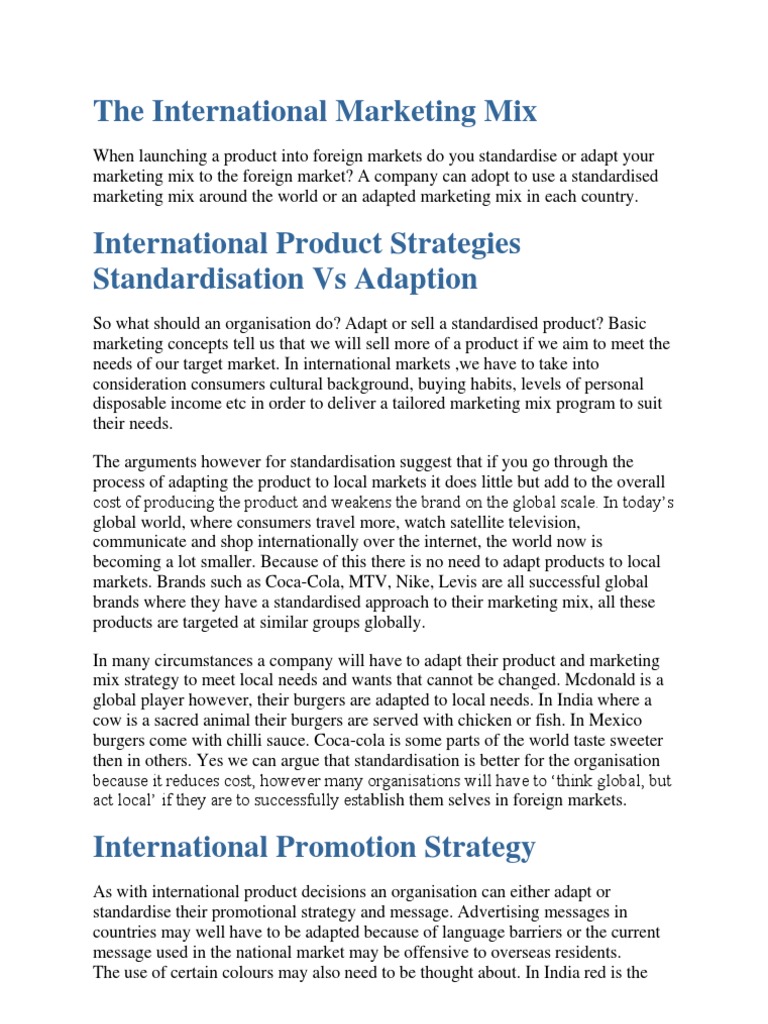 The International Marketing Mix | PDF | Franchising | Marketing