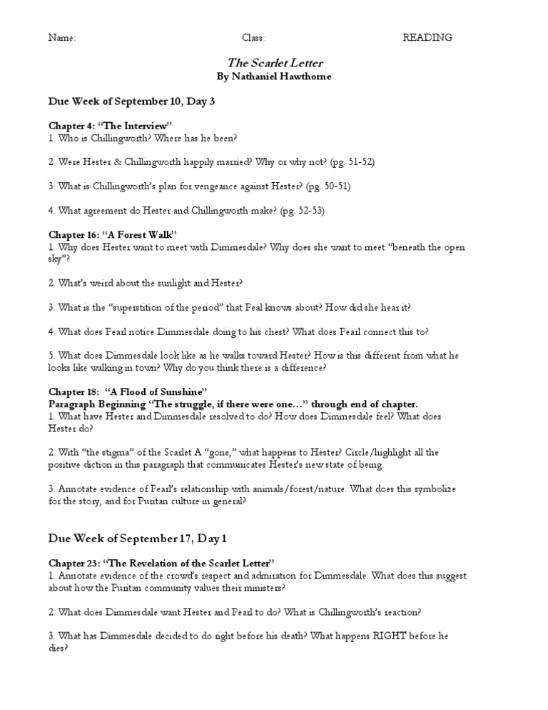 Scarlet Letter Study Guide Questions | PDF