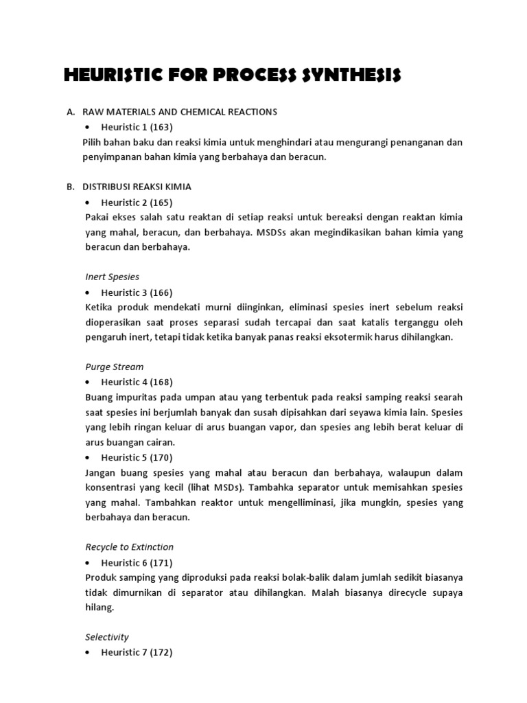 Heuristic For Process Synthesis | PDF