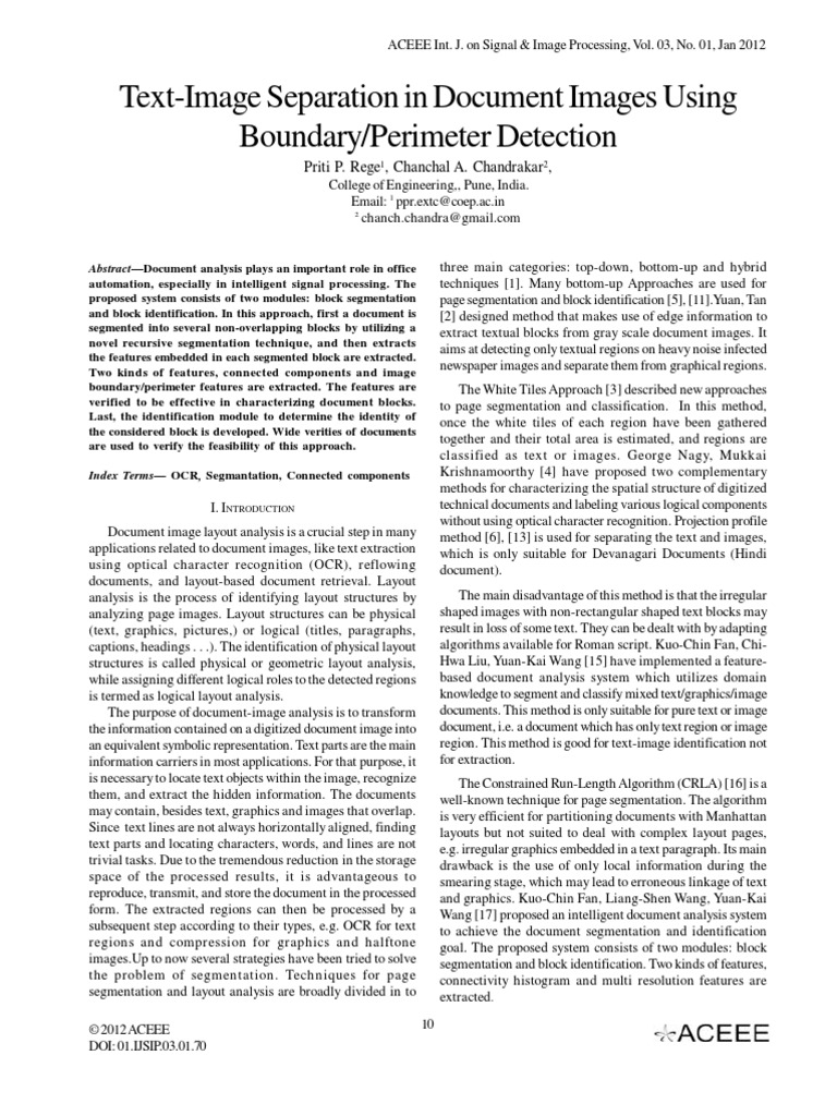 Text-Image Separation in Document Images Using Boundary/Perimeter Detection | Download Free PDF ...