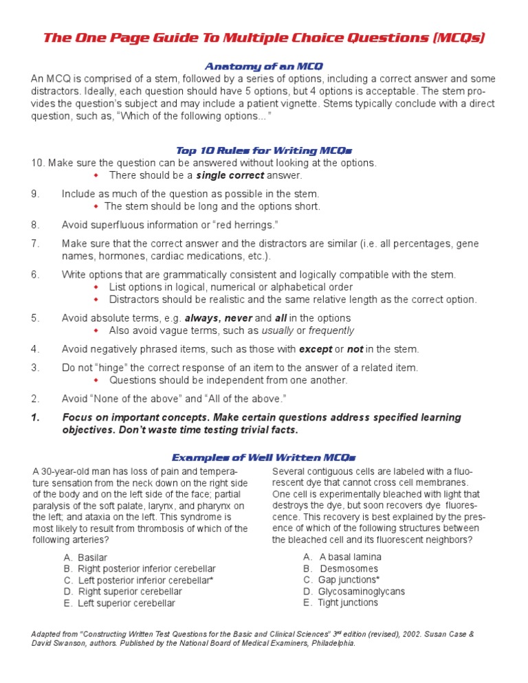 The One Page Guide To Multiple Choice Questions (MCQS) : Anatomy of An ...