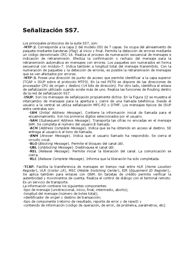 Protocolo SS7: Arquitectura y Funciones | PDF | Señalización ...