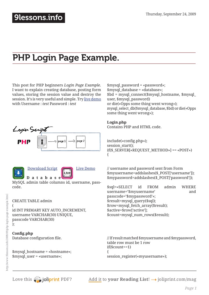 PHP Login Page Example | Php | Password | Free 30-day Trial | Scribd