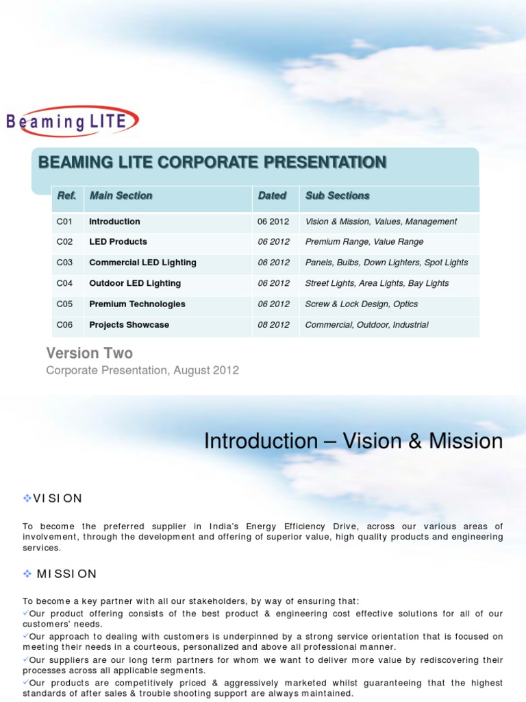 Beaming Lite Corporate Presentation | PDF | Light Emitting Diode | Lighting