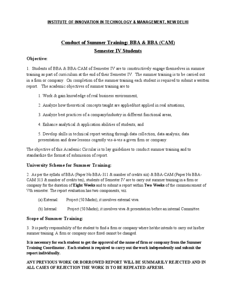 Conduct of Summer Training: BBA & BBA (CAM) Semester IV Students ...