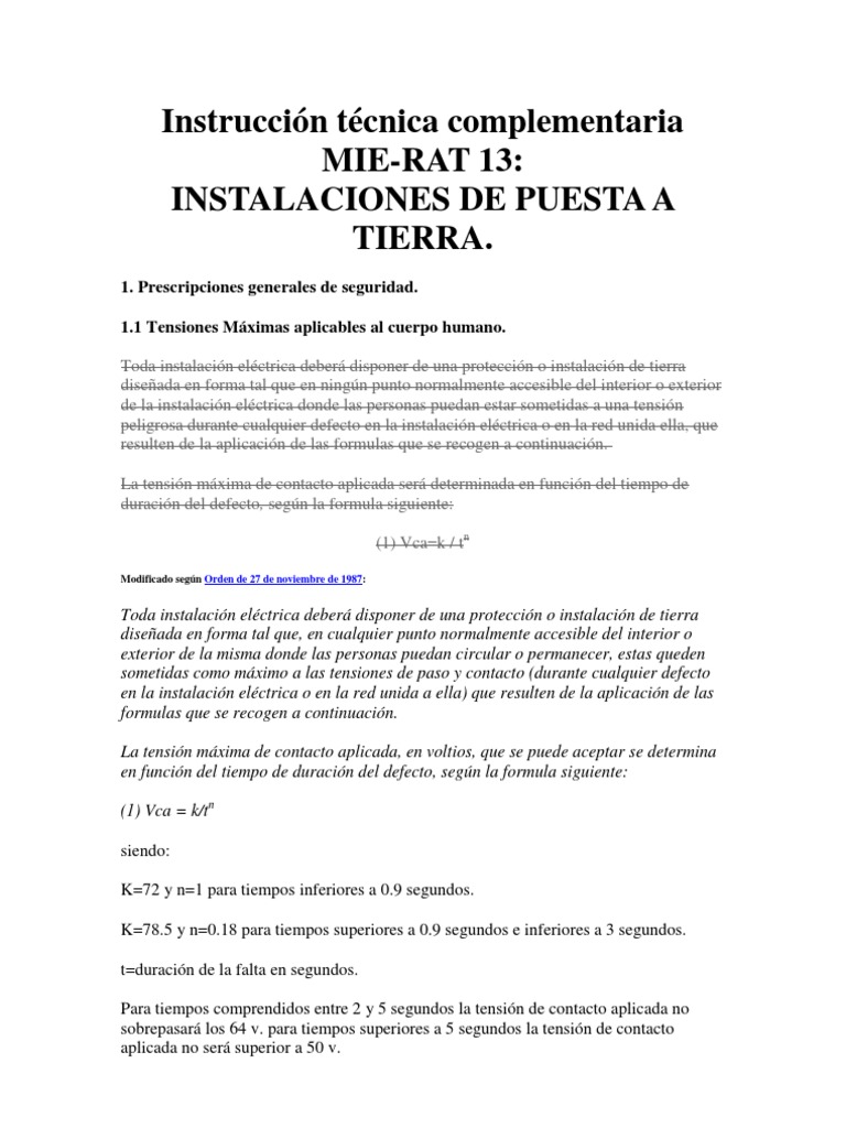 Instrucción Técnica Complementaria MIE RAT 13 | PDF | Corriente eléctrica | Cobre