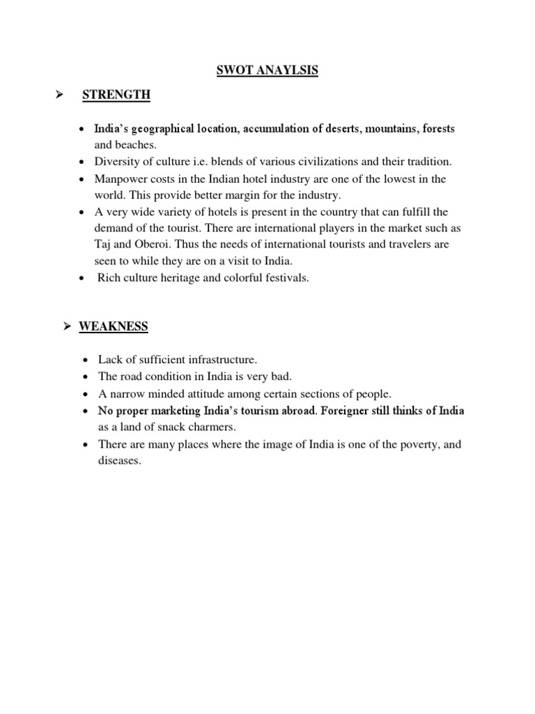 Swot Analysis of Hotel Industry | PDF | Tourism | Swot Analysis