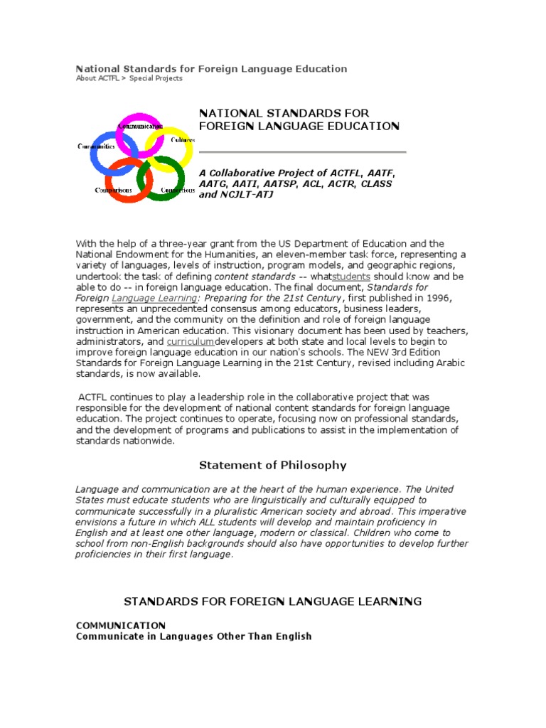 National Standards For Foreign Language Education | PDF | Foreign ...