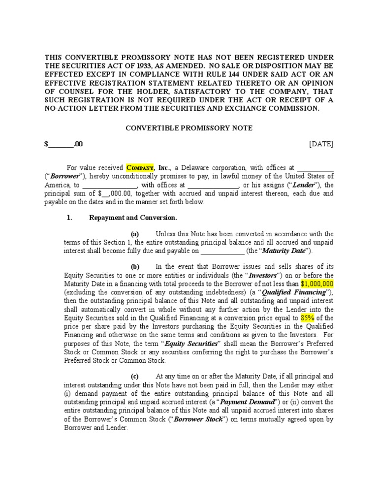 Simple Convertible Note | PDF | Bonds (Finance) | Stocks