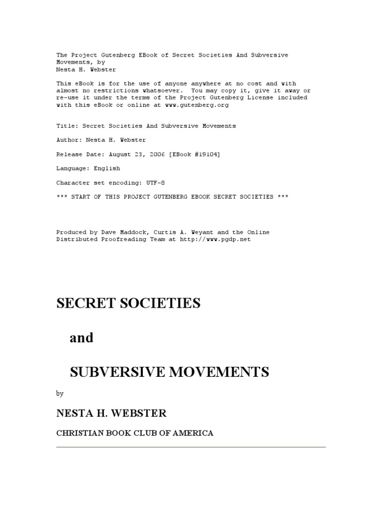 Nesta Webster Secret Societies and Subversive Movements | PDF ...
