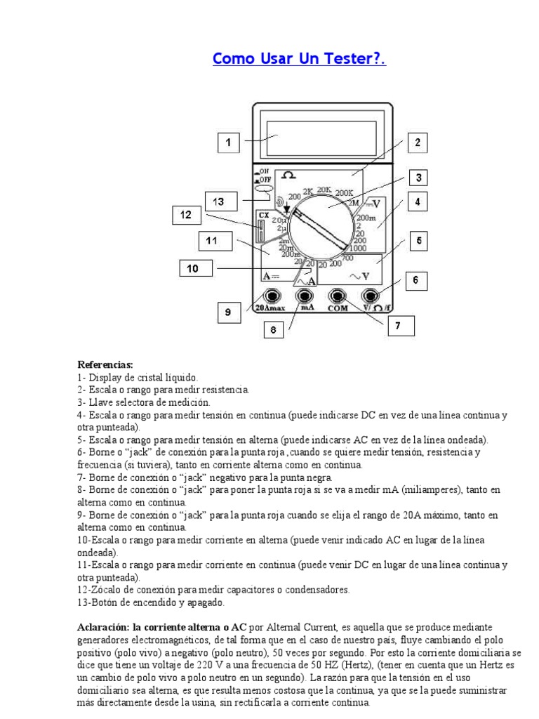 Como Usar Un Tester | PDF | Corriente eléctrica | Resistencia Eléctrica ...