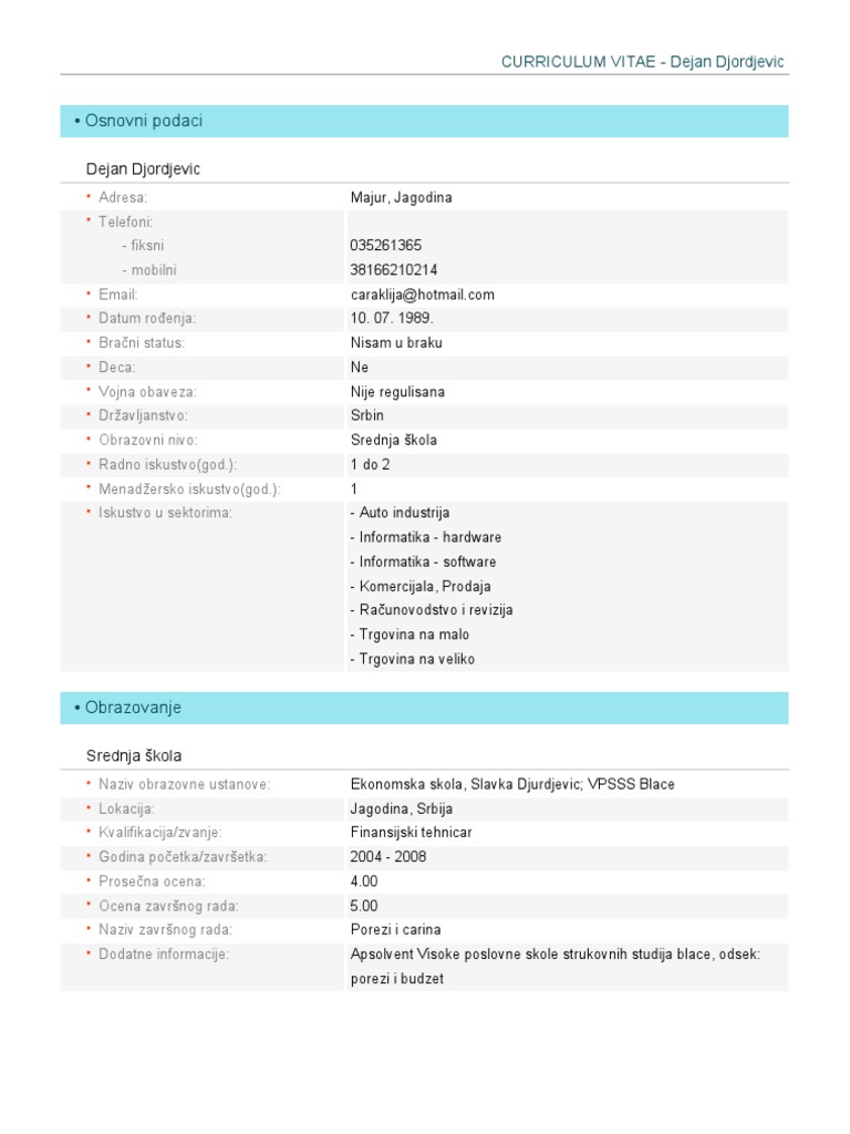 CV Dejan Djordjevic | PDF