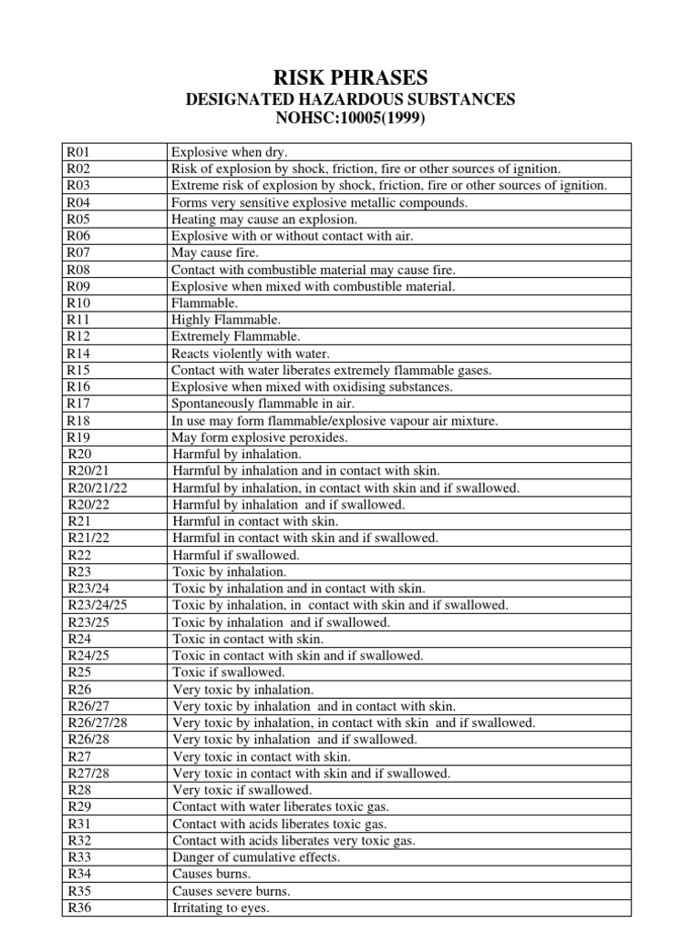 Risk Safety Phrases | PDF