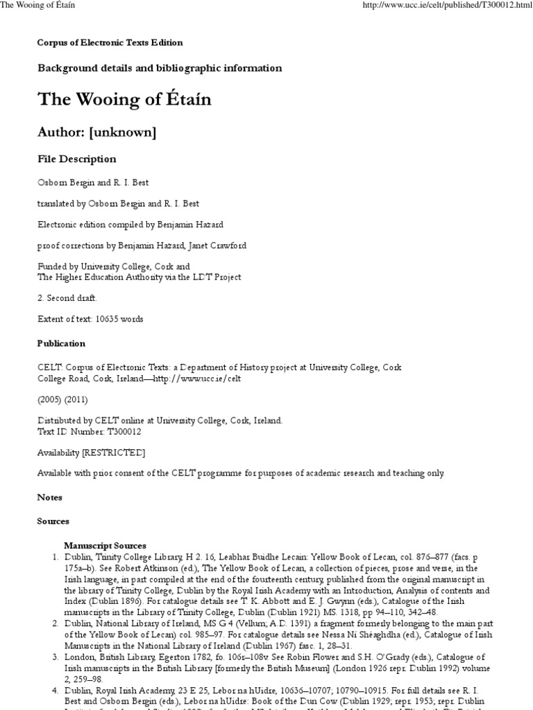 The Wooing of Étaín | PDF