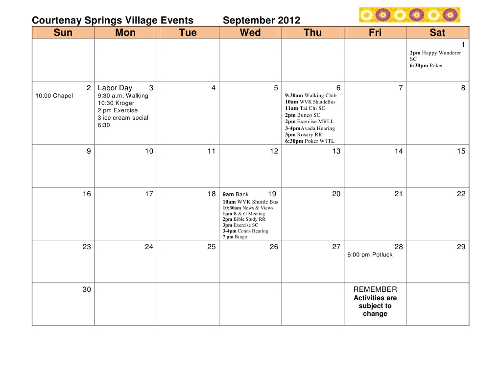Courtenay Springs September Events | PDF