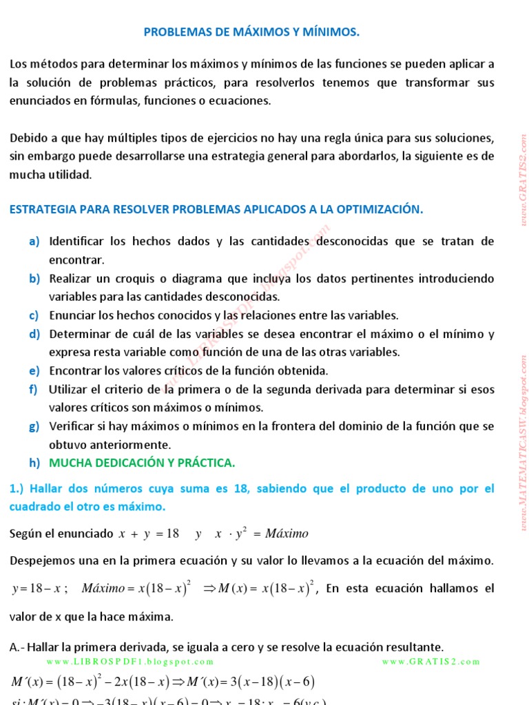 OPTIMIZACION-MÁXIMOS Y MÍNIMOS-TEORÍA Y EJERCICIOS RESUELTOS | PDF | Optimización Matemática ...