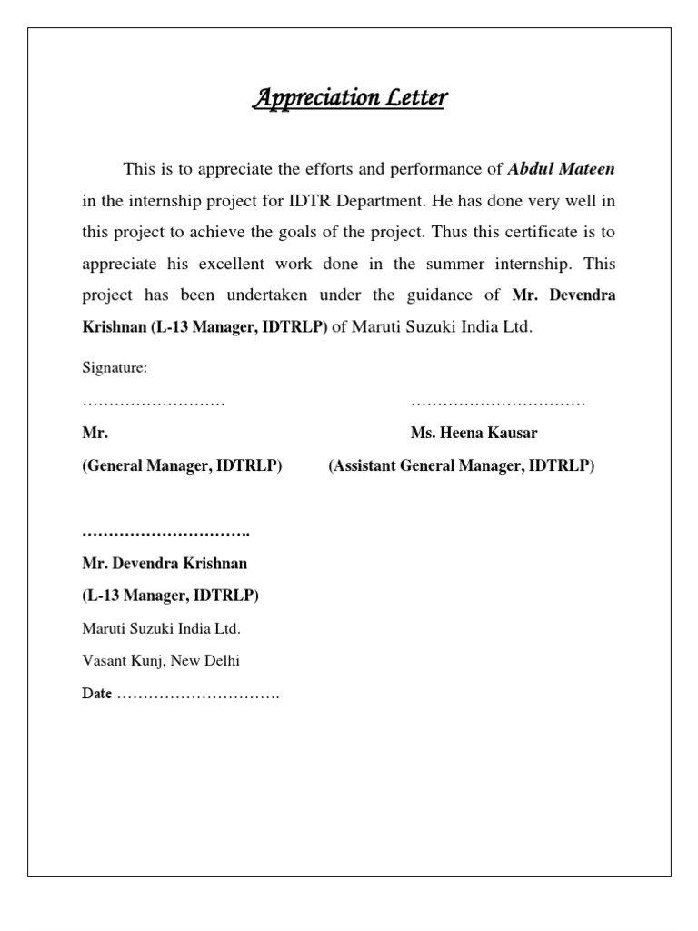 Appreciation Letter Format