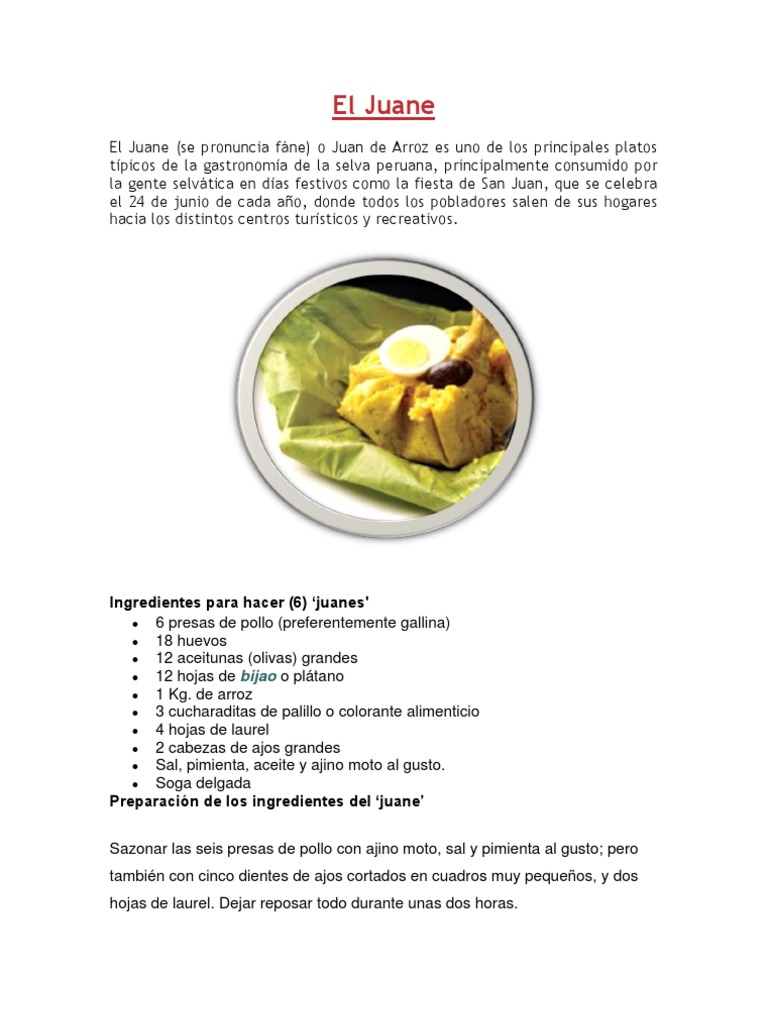 Receta del Juane Peruano | PDF | Cocina, comidas y vino