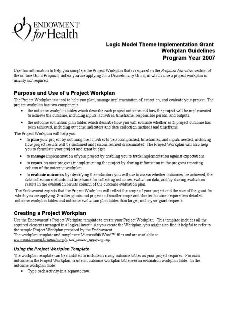 Logic Model Workplan - Endowment For Health | PDF | Dentist | Evaluation