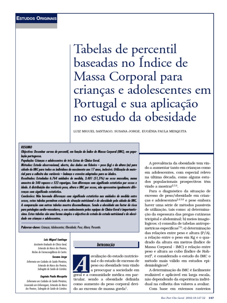 Imc Percentil Tabela | PDF | Índice de massa corporal | Obesidade