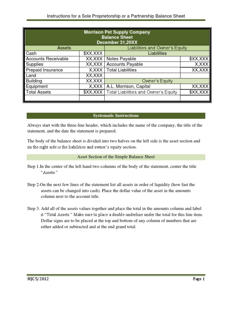 Sole Proprietorship Balance Sheet Guide | PDF | Balance Sheet | Equity ...