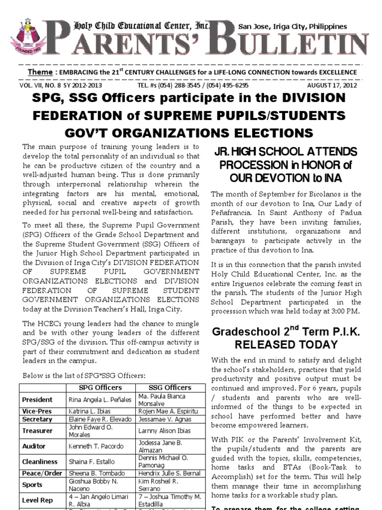 Parents Bulletin No. 8, S. 2012 | PDF | Schools | Educational Organizations