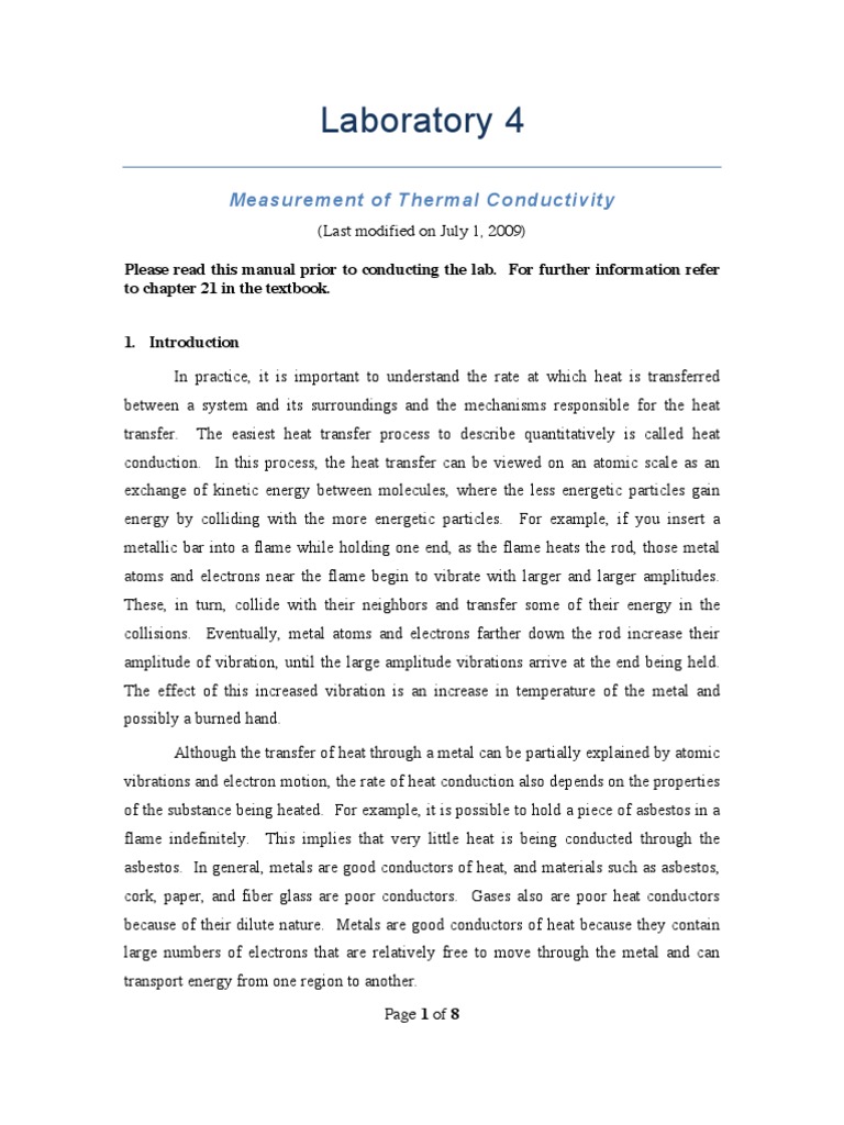 Lab 4 Thermal Conductivity | PDF | Thermal Conduction | Heat