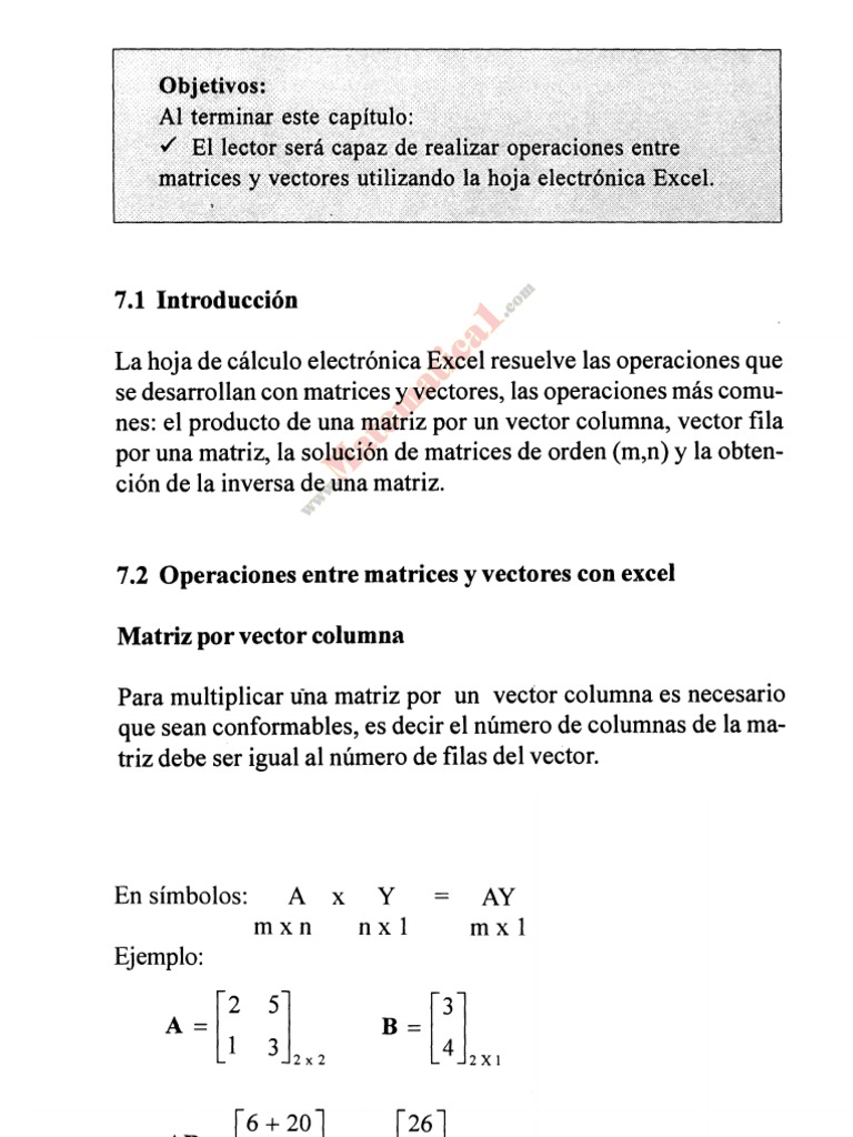 Operaciones Con Vectores y Matrices | Matriz (Matemáticas) | Hoja de cálculo