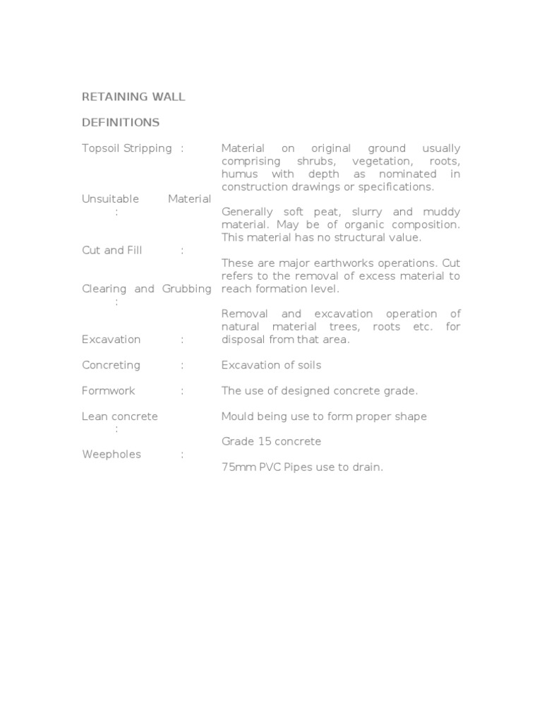 METHOD STATEMENt Retaining Wall | PDF | Concrete | Excavation (Archaeology)