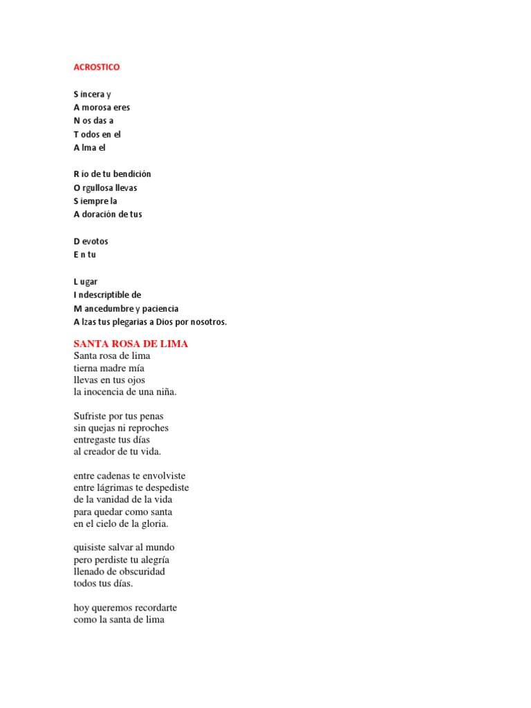 Poesía y Devoción a Santa Rosa | PDF | Comportamiento religioso y ...