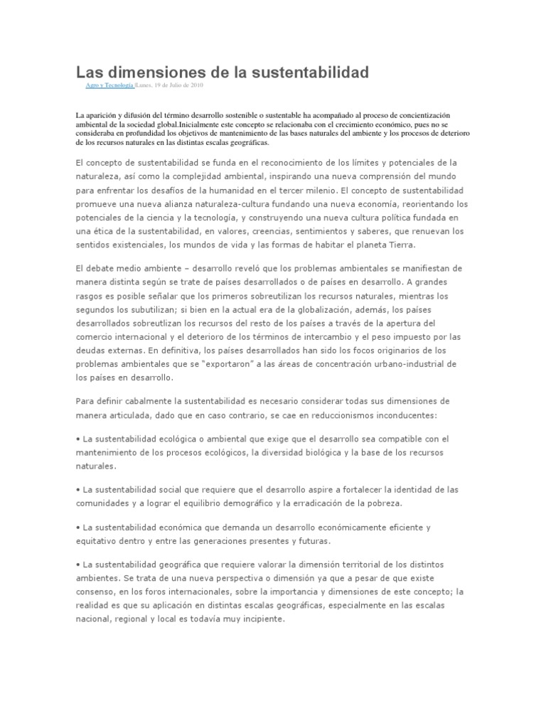 Las Dimensiones de La Sustentabilidad | PDF | Sustentabilidad | Desarrollo sostenible