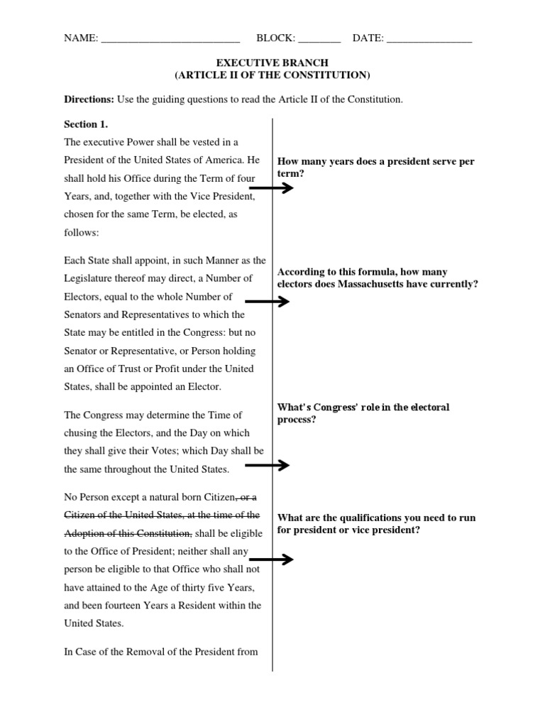 Executive Branch Guided Notes | PDF | Article Two Of The United States ...