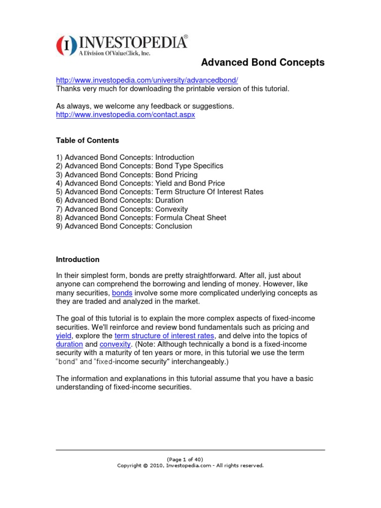 Bond Cheat Sheet | PDF