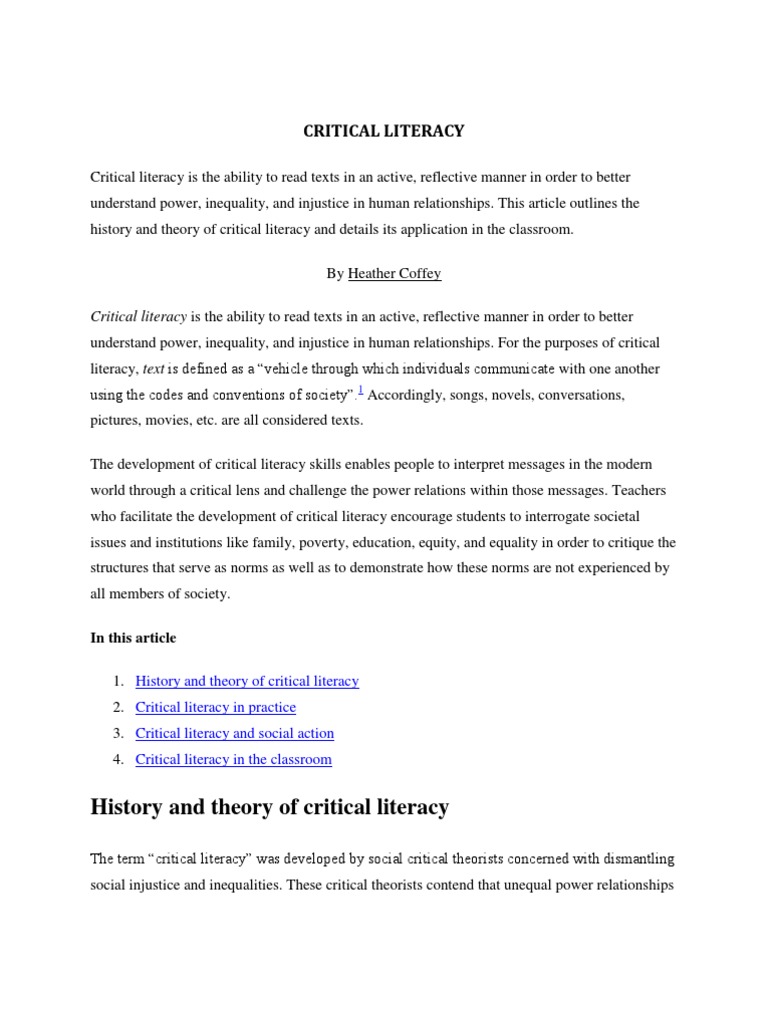 Critical Literacy | PDF | Literacy | Communication