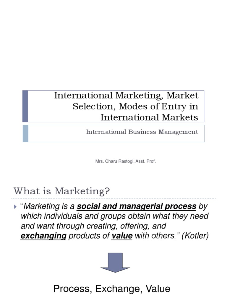 International Marketing, Market Selection, Modes of Entry in ...