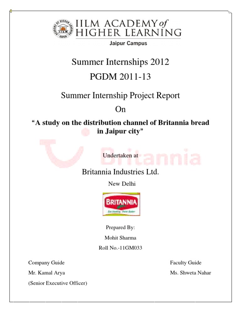 Project Report On Summer Internship With Hyperlink | PDF | Survey Methodology | Breads