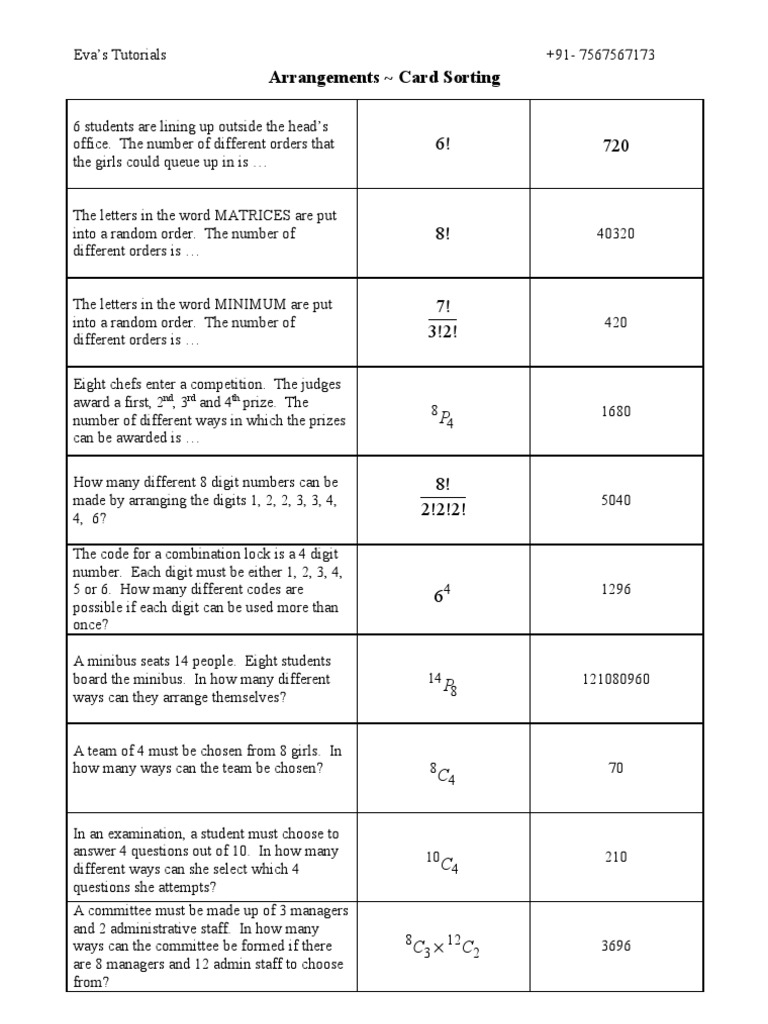 Perms and Combs Sorting | PDF | Career & Growth | Teaching Methods ...