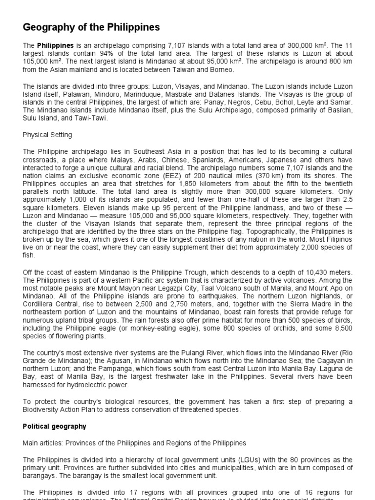Geography and Land Area of the Philippines | PDF | Luzon | Mindanao