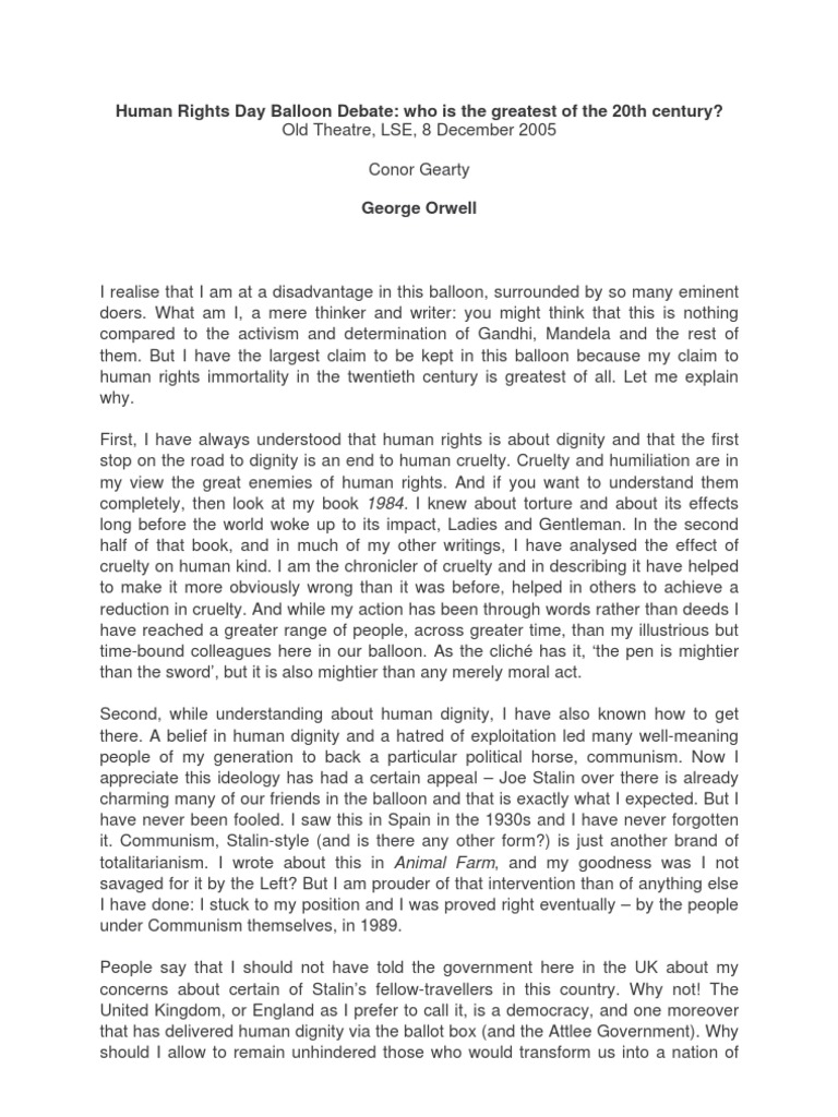 Balloon Debate George Orwell | PDF | Socialism | Communism
