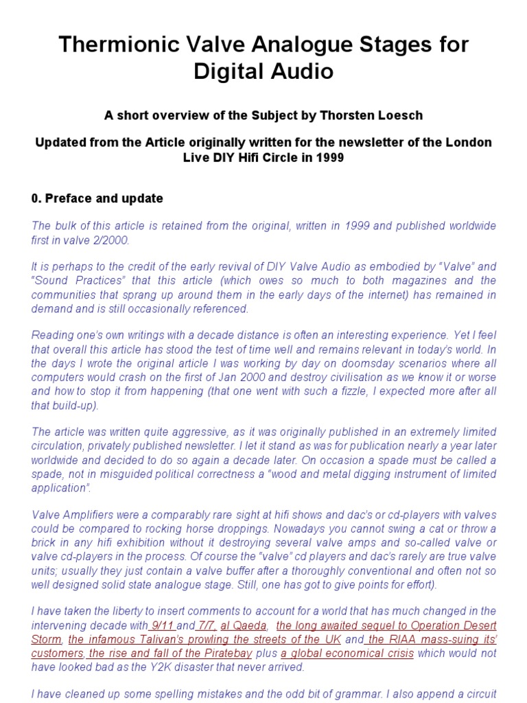 Thermionic Valve Analogue Stages For Digital Audio - A Short Overview ...
