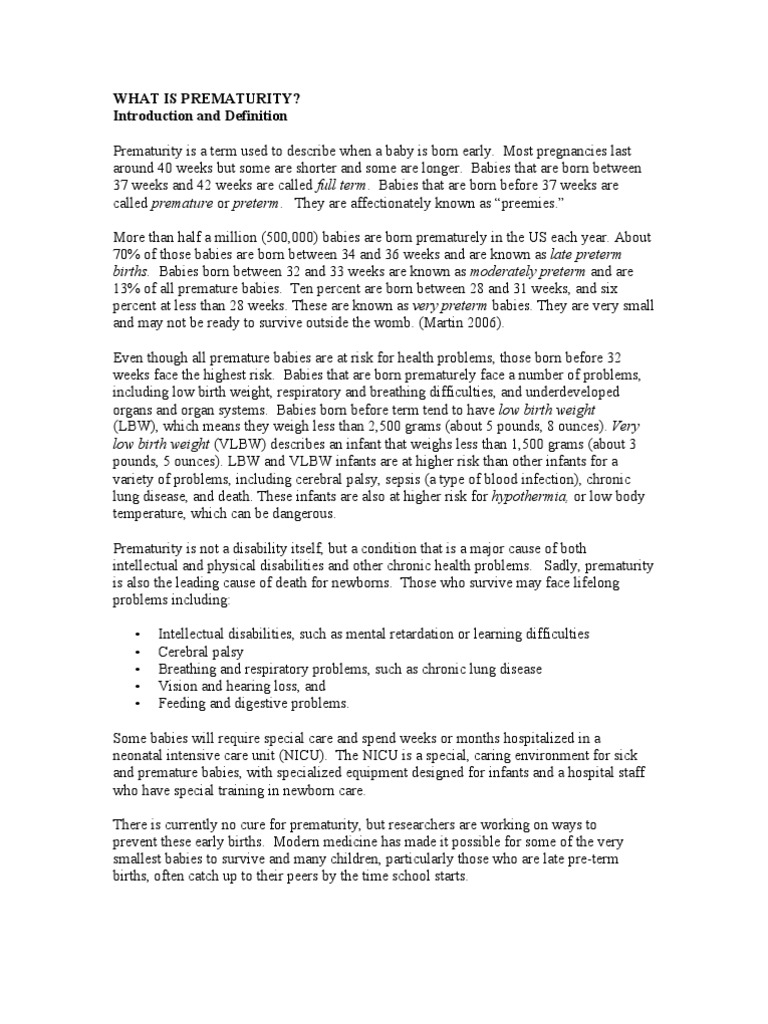 Introduction To Prematurity | PDF
