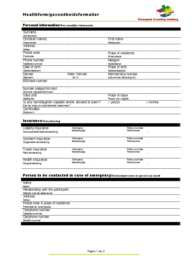 Gezondheidsformulier Eng SLL | PDF