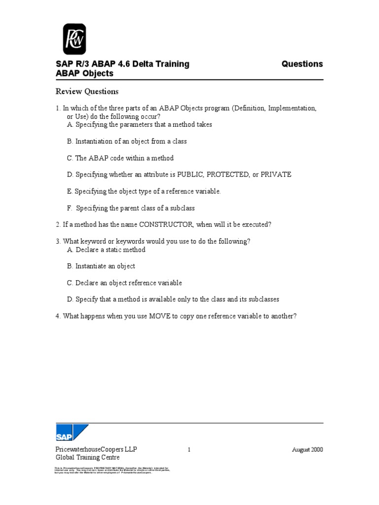 Exercise 5 Abap Objects Pdf Method Computer Programming Constructor Object Oriented