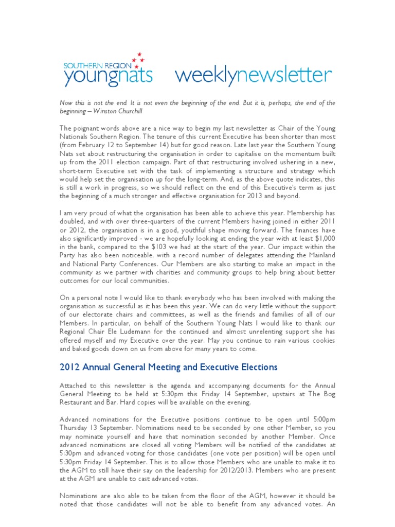 Weekly Newsletter #26 2012 | PDF | Elections | Government