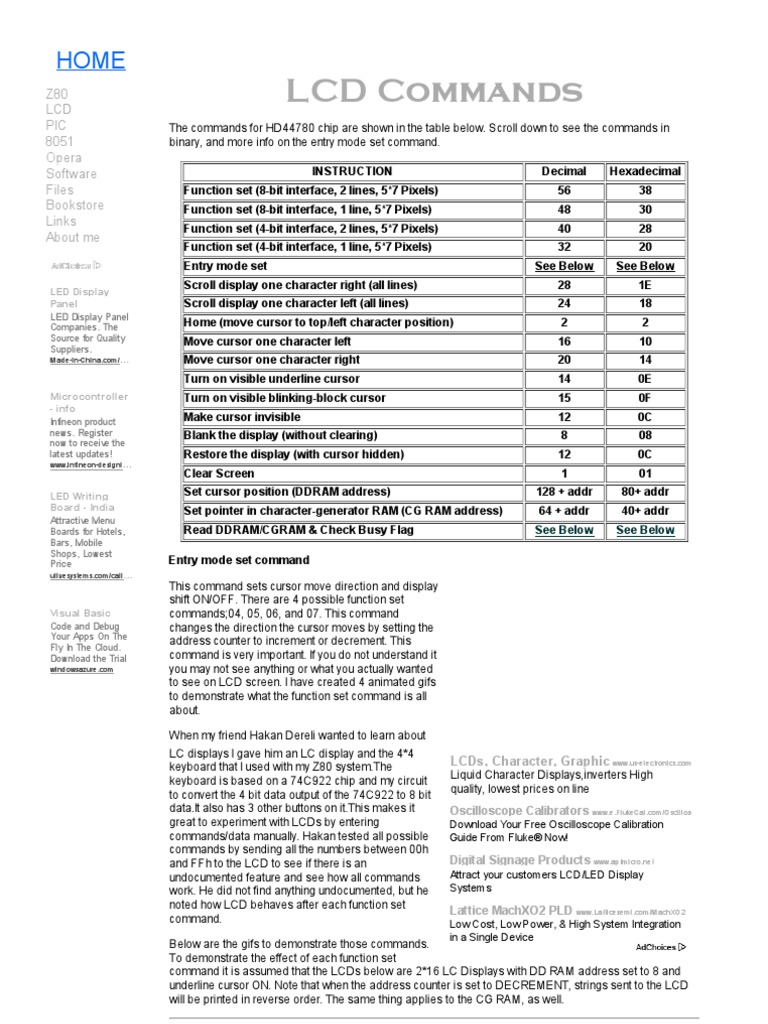 HD44780 Commands | PDF | Liquid Crystal Display | Graphical User Interfaces