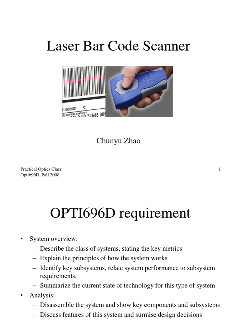 Laser Bar Code Scanner, Opti696D Fall 2008 | PDF | Barcode | Lens (Optics)